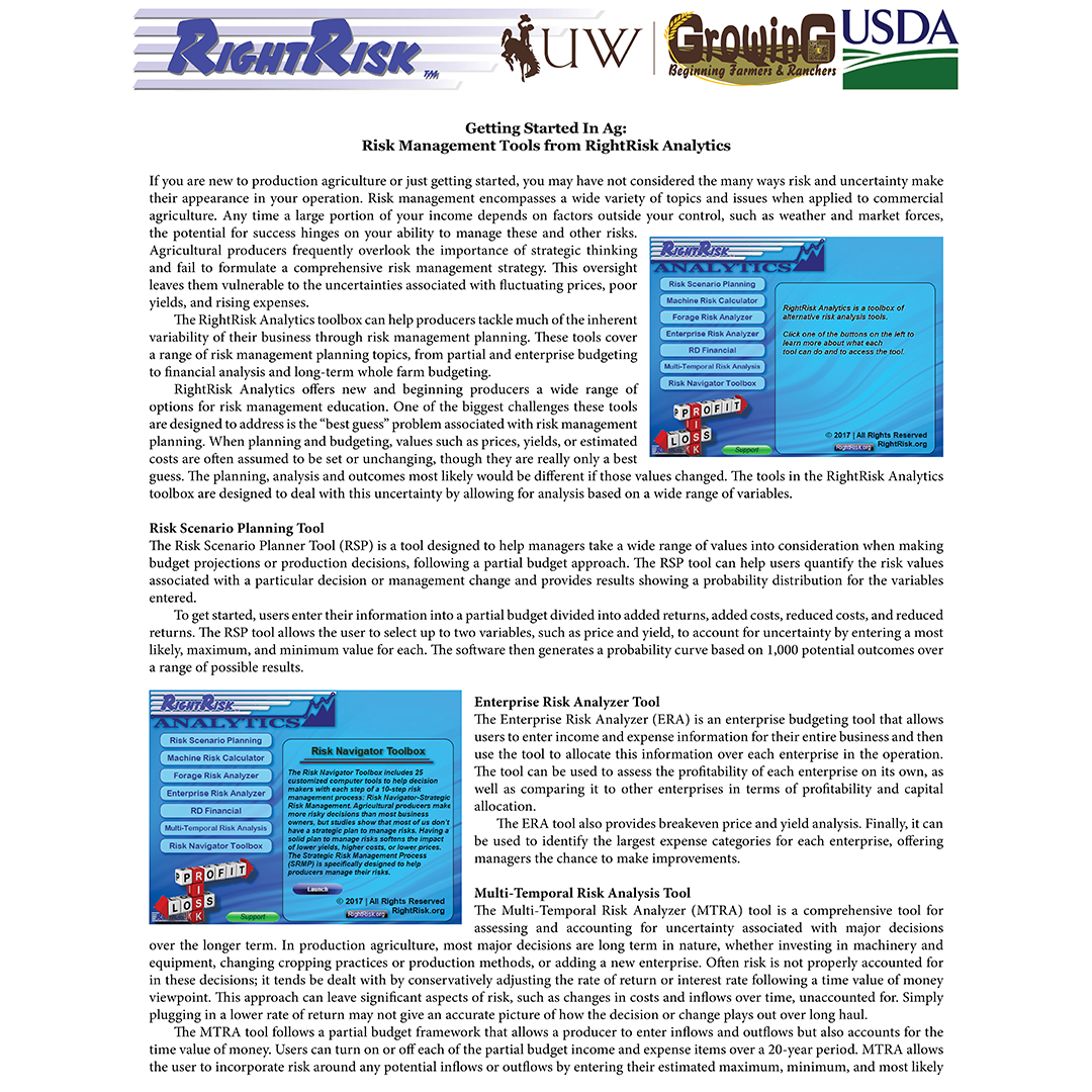 Getting Started In Ag: Risk Management Tools from RightRisk Analytics | RightRisk.org/News